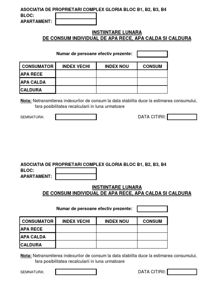 Model Instiintare Lunara | PDF
