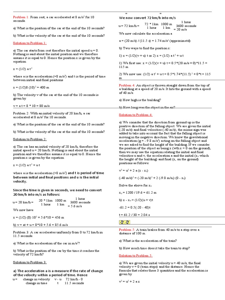 Acceleration Problems | PDF | Acceleration | Speed