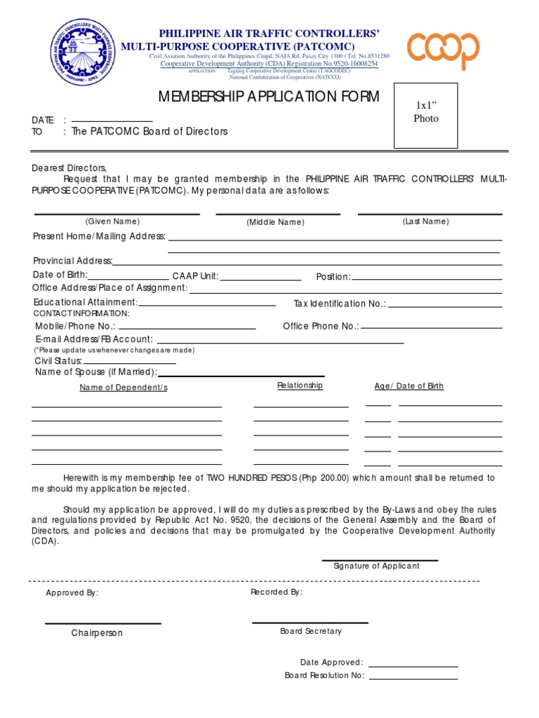 Patcomc Membership Application Form | Download Free PDF | Government | Justice