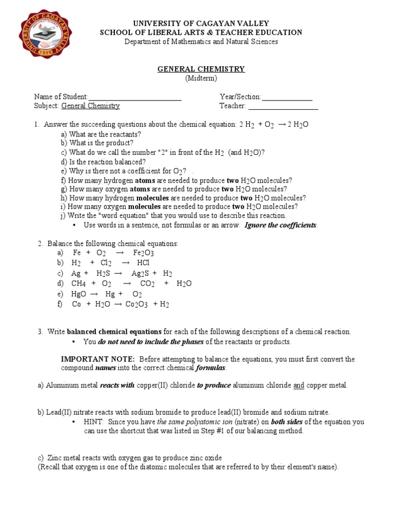 Gen Chem Activity (Week 3) | PDF | Oxide | Atoms