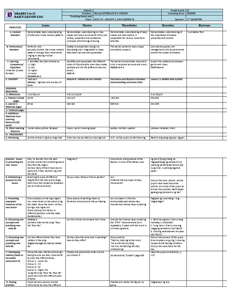 Grade 2 DLL Week 9 Overview | PDF | Singing | Pitch (Music)