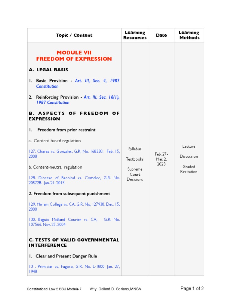 Consti 2 SBU Mod 7 (2023 Sec. 4 Speech) | PDF | Civil Rights And Liberties | Government