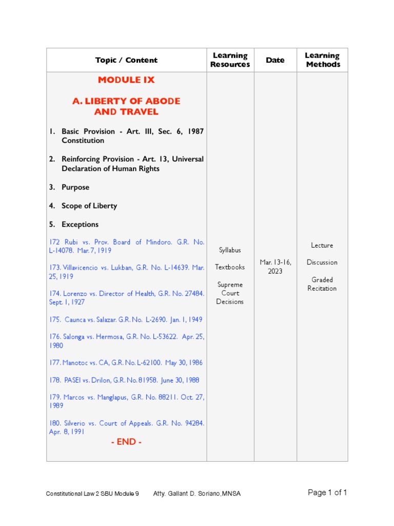 Consti 2 SBU Mod 9 (2023 Secs. 6 Lib. of Abode) | PDF