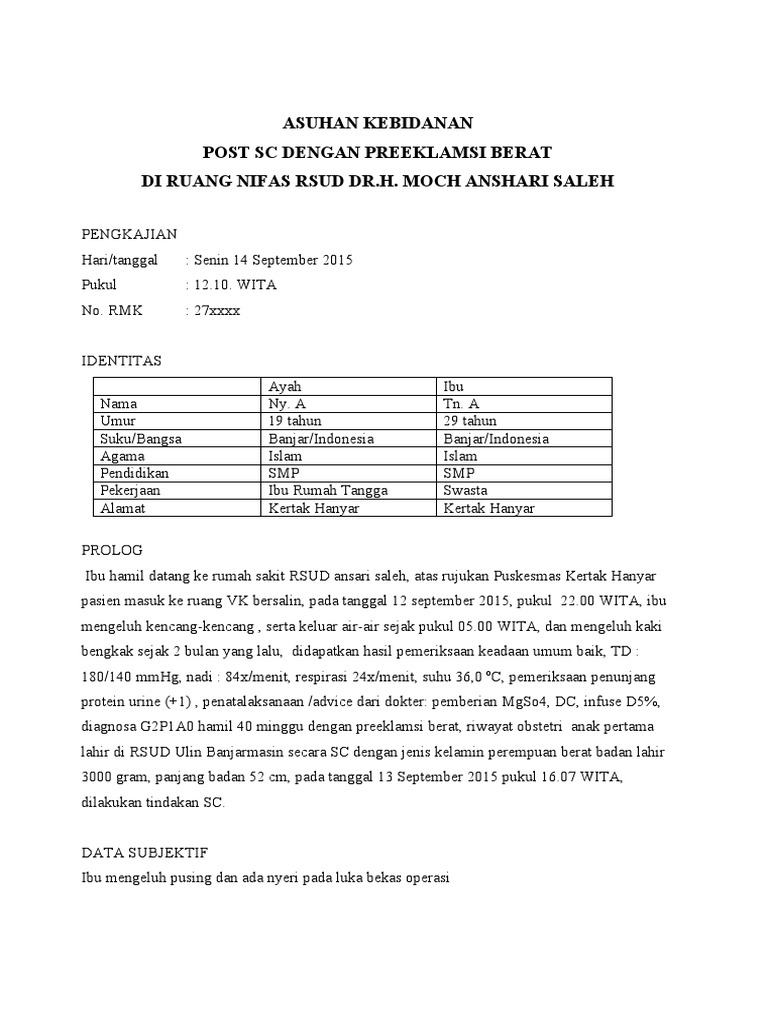ASUHAN KEBIDANAN Ibu Post SC | PDF