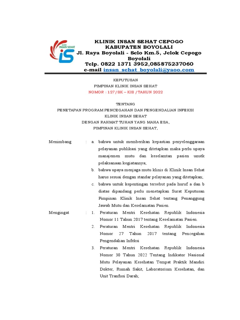 SK Program Ppi Klinik Insan Sehat | PDF