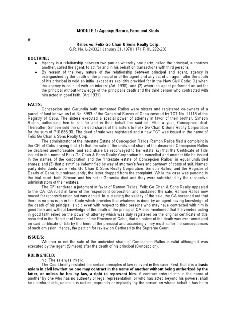 Atp Module 1 Pdf Law Of Agency Lawsuit