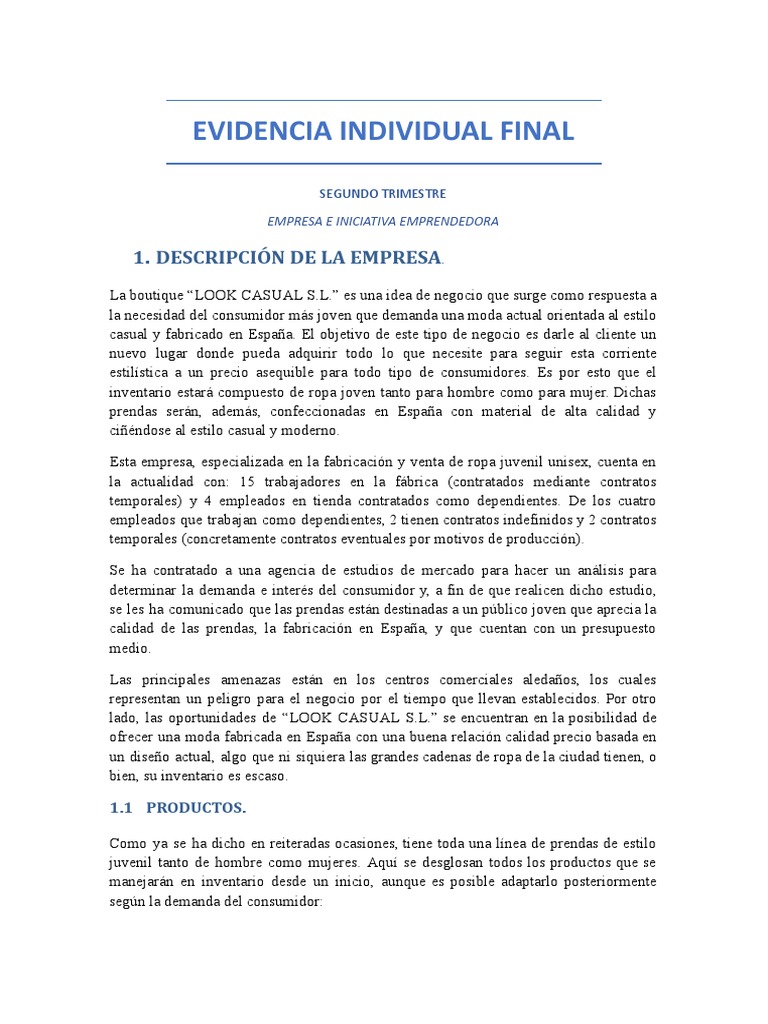EVIDENCIA FINAL INDIV. EIE 2023 2da EVA. CASO PRÁCTICO | PDF | Marketing | Ropa