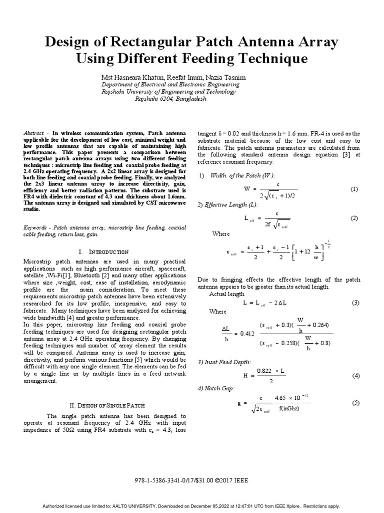 Design of Rectangular Patch Antenna Array Using Different Feeding ...