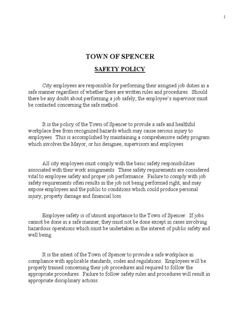 Safety Policy | PDF | Safety | Occupational Safety And Health