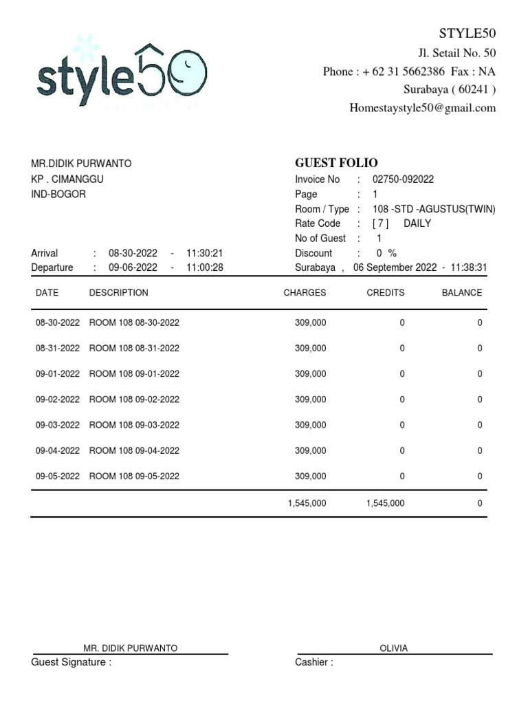 Invoice Penginapan Style 50 - 1 | PDF