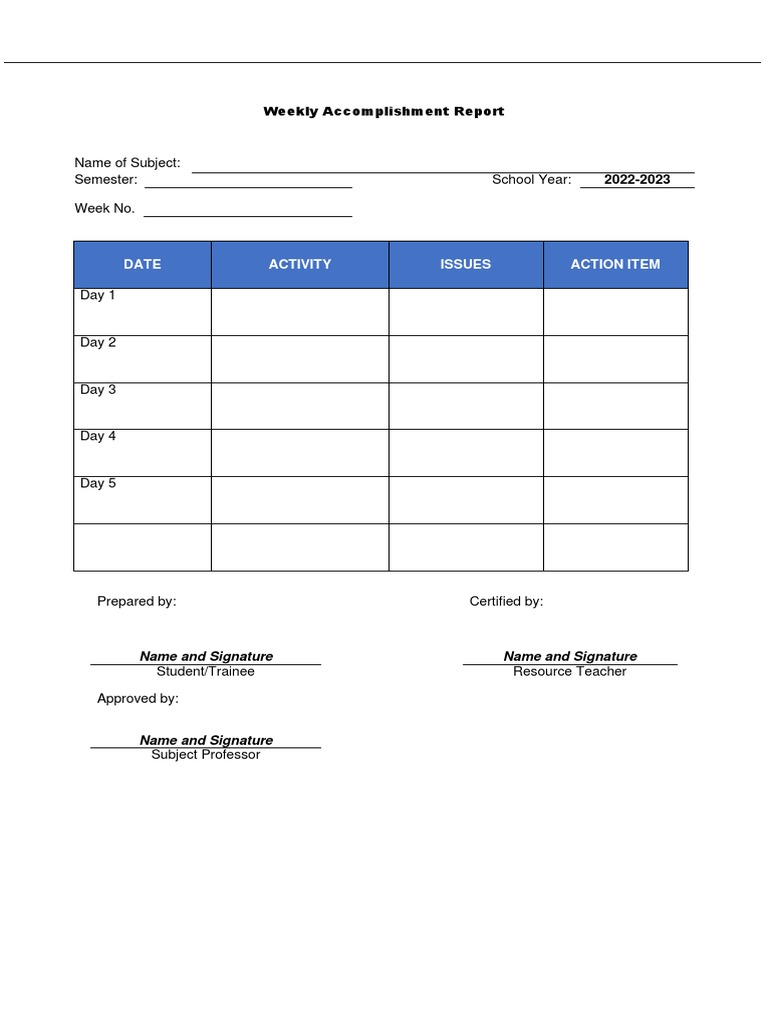 Weekly Accomplishment Report Template | PDF
