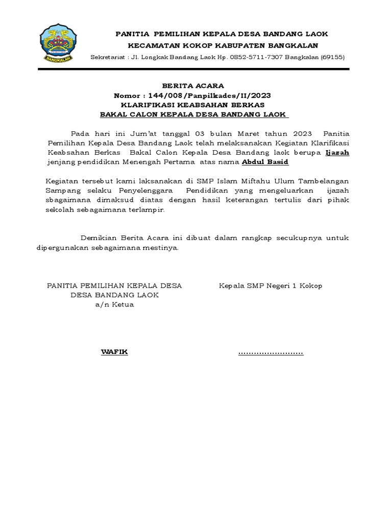 Berita Acara Klarifikasi | PDF