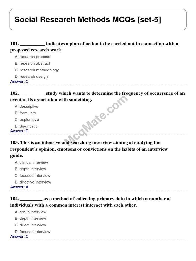 Social Research Methods Solved MCQs (Set-5) | PDF