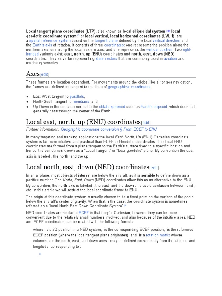 Understanding Local Tangent Plane Coordinates | PDF | Space | Geophysics