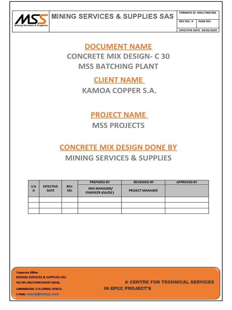 Concrete Mix Design for C30 Grade Concrete for Kamoa Copper S.A. MSS ...