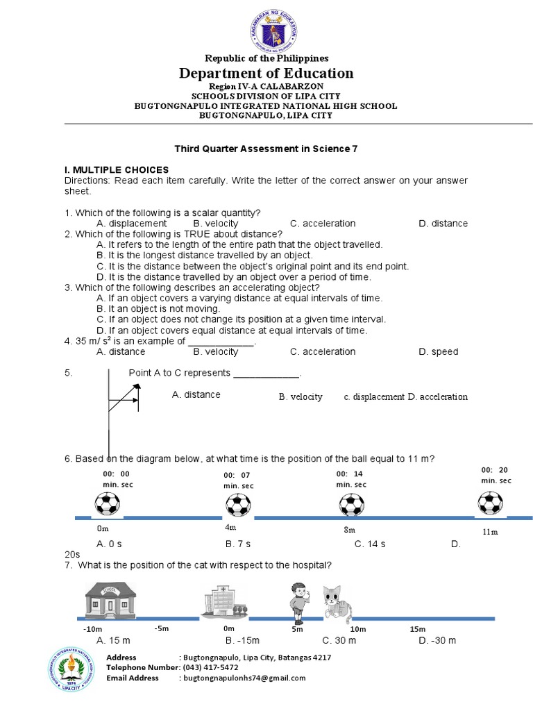 3rd Quarter Assessment Science 7 | PDF | Light | Sound