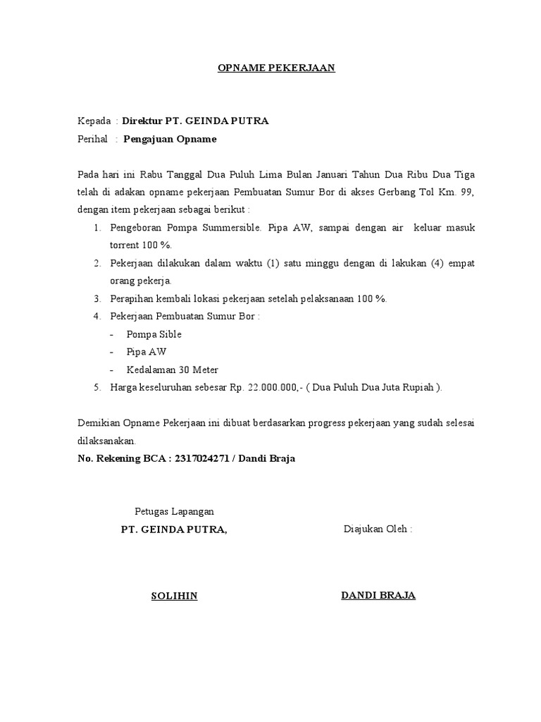 Berita Acara Opname Pekerjaan | PDF