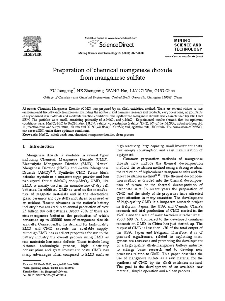 Preparation of Chemical Manganese Dioxide From Manganese Sulfate | PDF ...