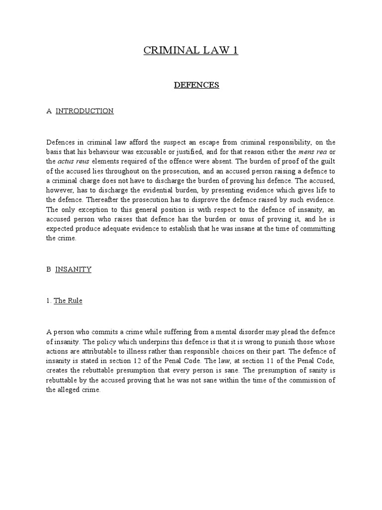 Criminal Law 1 Defences Explained | PDF | Burden Of Proof (Law ...
