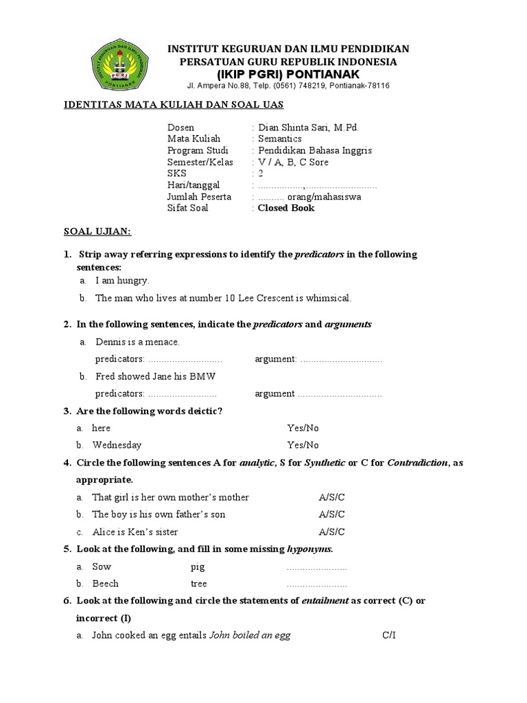 Soal Semantics | PDF | Human Communication | Semantics
