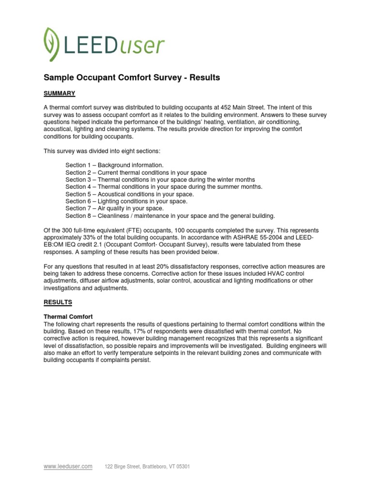 EQc2 1 - Occupant-Comfort-Survey Results - SAMPLE | PDF | Lighting | Building