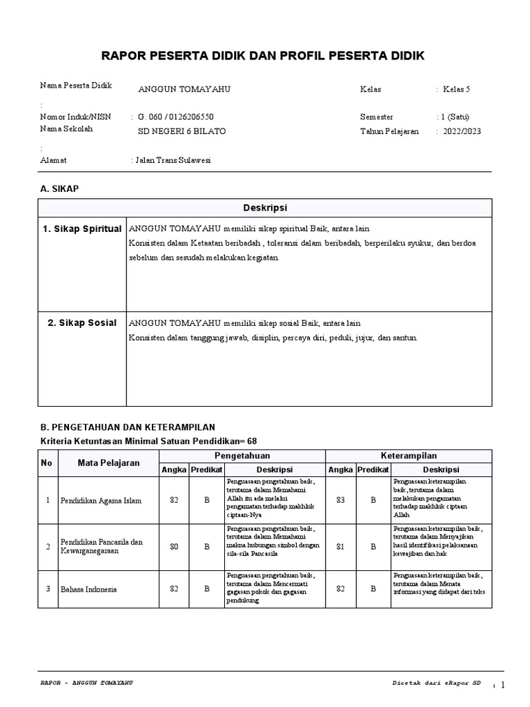 Rapor_Kelas 5 Edit | PDF