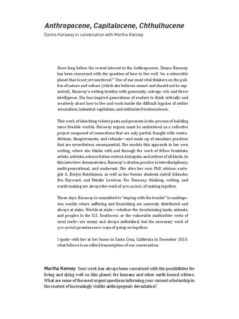 HARAWAY Interview Anthropocene Capitalocene Chthulhucene | PDF | Medusa | Anthropocene