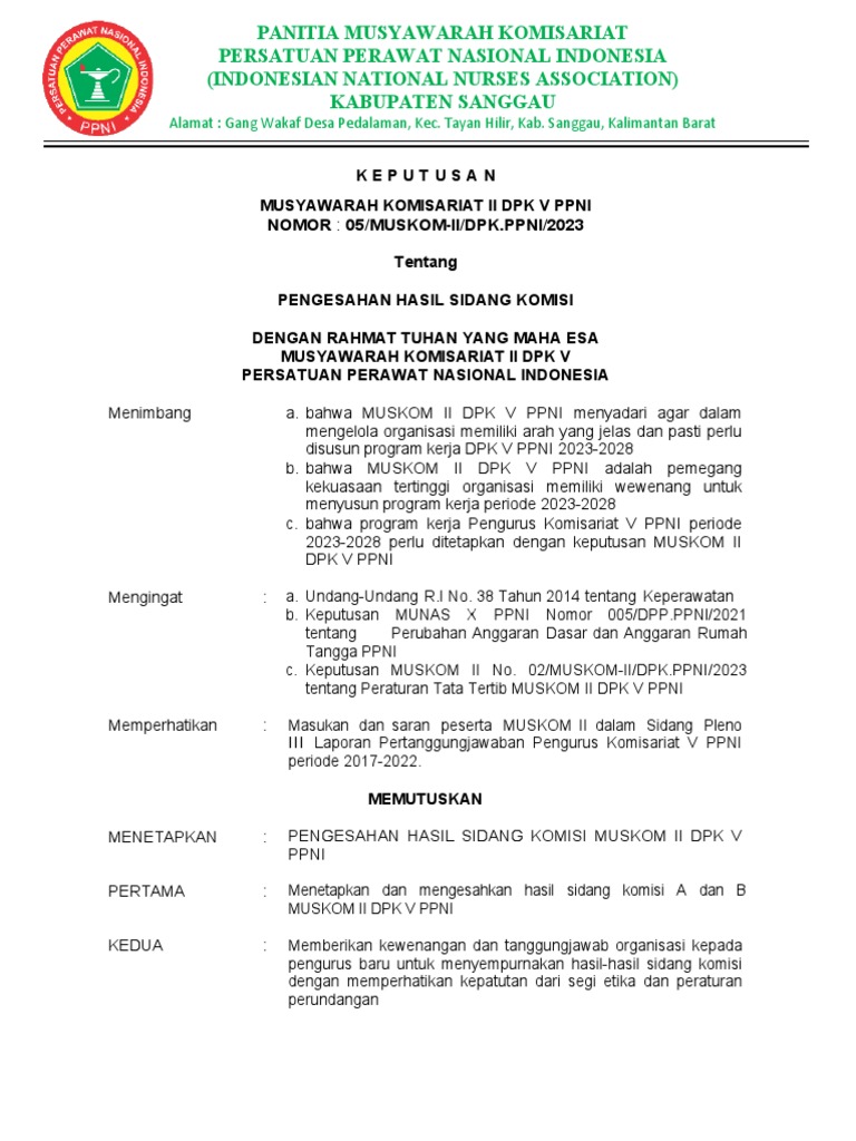 Draft Konsideran Pengesahan Sidang Komisi Muskom PPNI | PDF