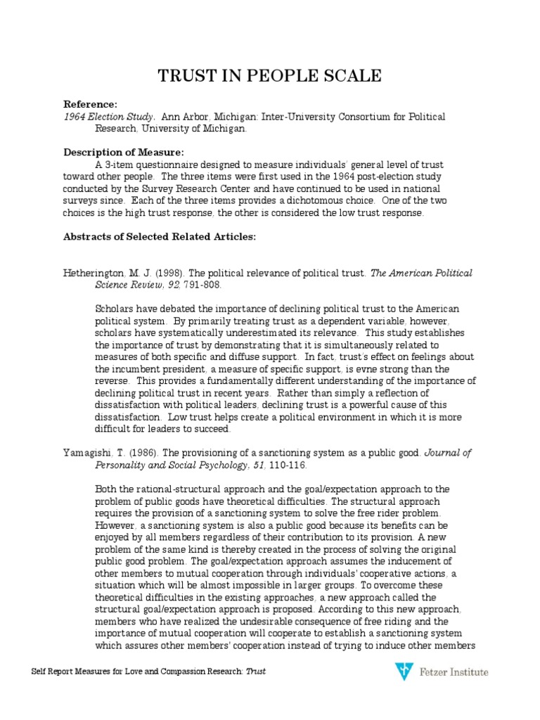 Trust in People Scale Questionnaire | PDF | Cooperation | Cognitive Science