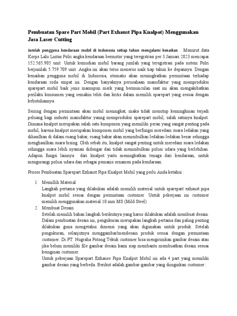 Pembuatan Spare Part Mobil | PDF
