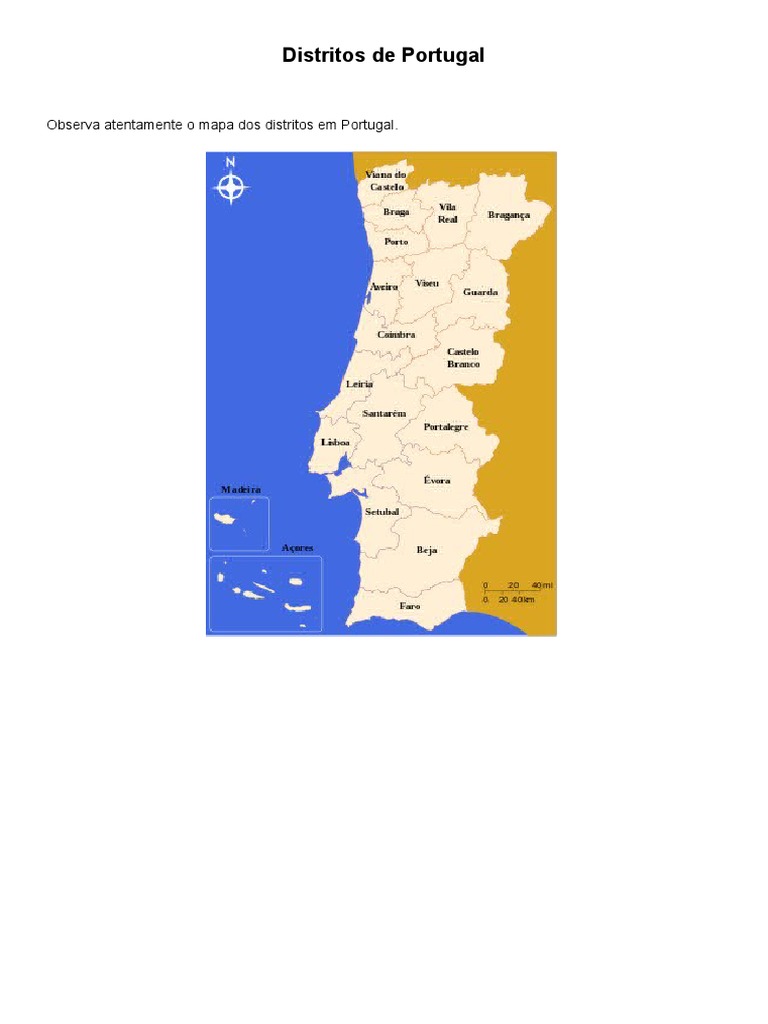 Mapa completo dos distritos em Portugal continental | PDF