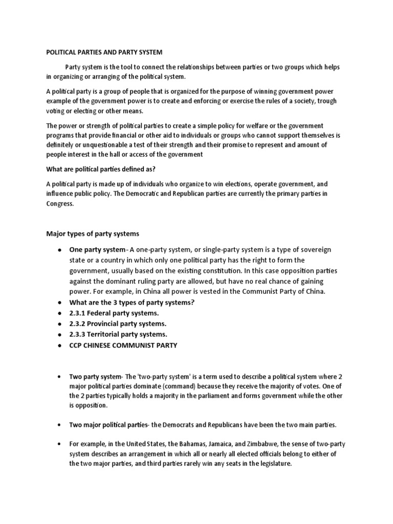 Political Parties and Party System | PDF | Democracy | Political Ideologies