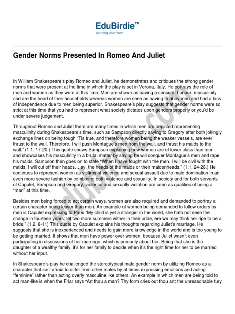 Gender Norms in Romeo and Juliet | PDF | Characters In Romeo And Juliet ...