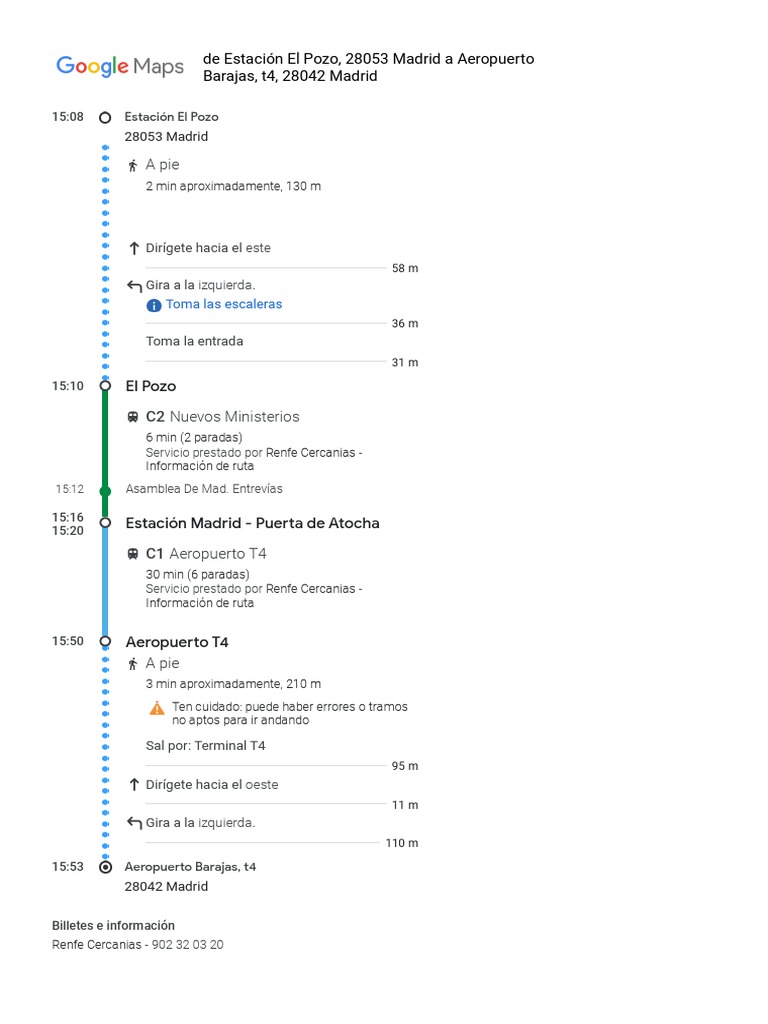 De Estación El Pozo, 28053 Madrid A Aeropuerto Barajas, t4, Madrid - Google Maps | PDF