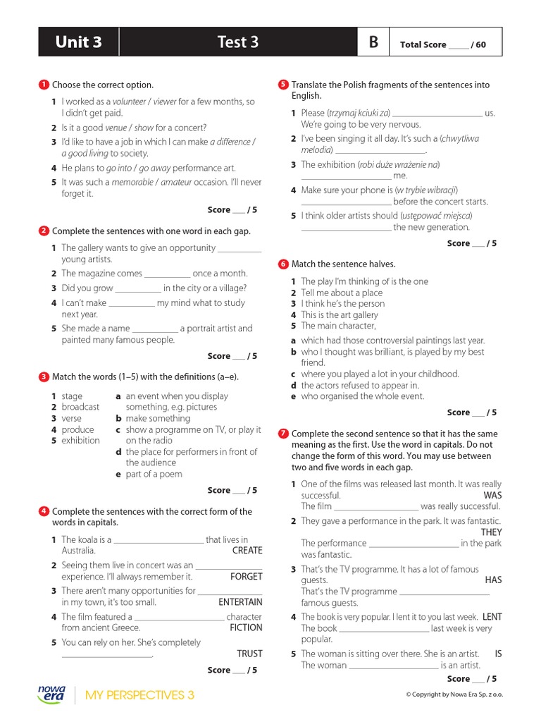 Unit 3, Test 3 - Grupa B - Standard | PDF