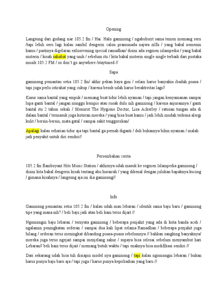 Contoh Script Siaran | PDF