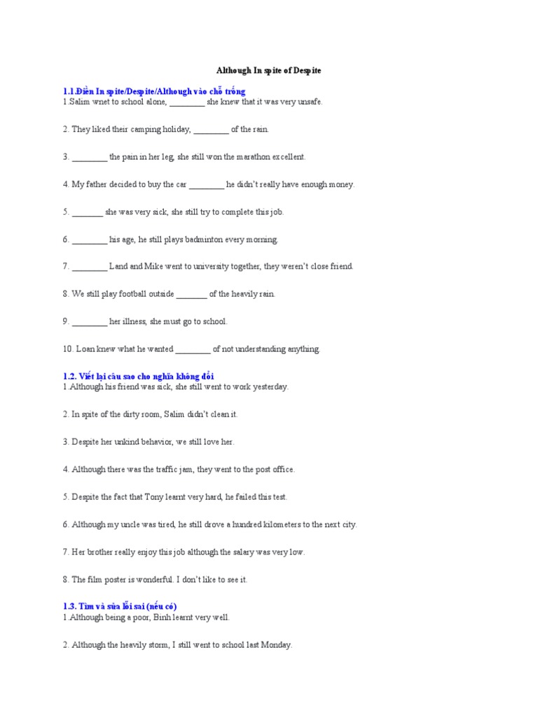 Although in Spite of Despite Because Because of | PDF