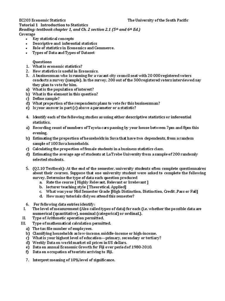 Ec 203 Tutorial 1 17 Pdf Statistics Statistical Inference