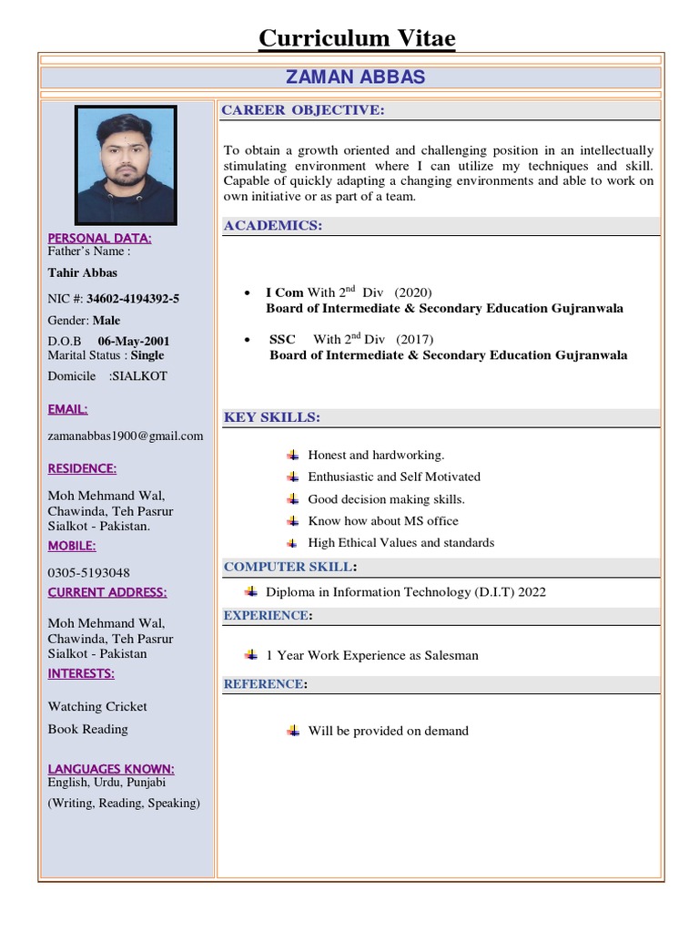 CV Zaman Abbas | PDF