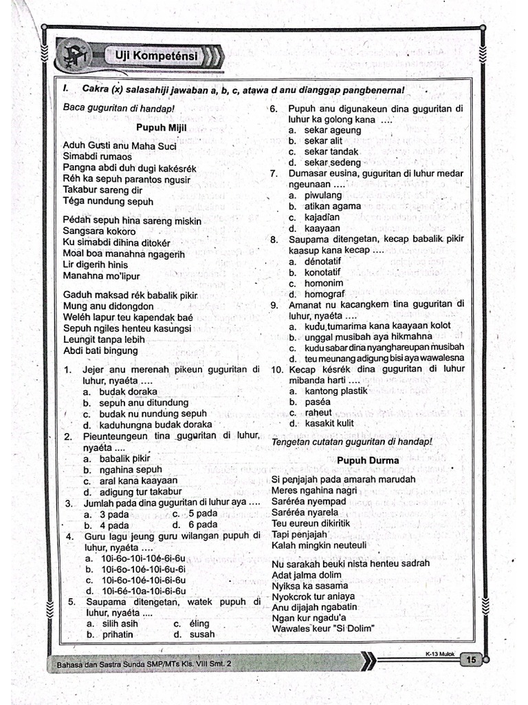 Uji Kompetensi Materi Guguritan | PDF