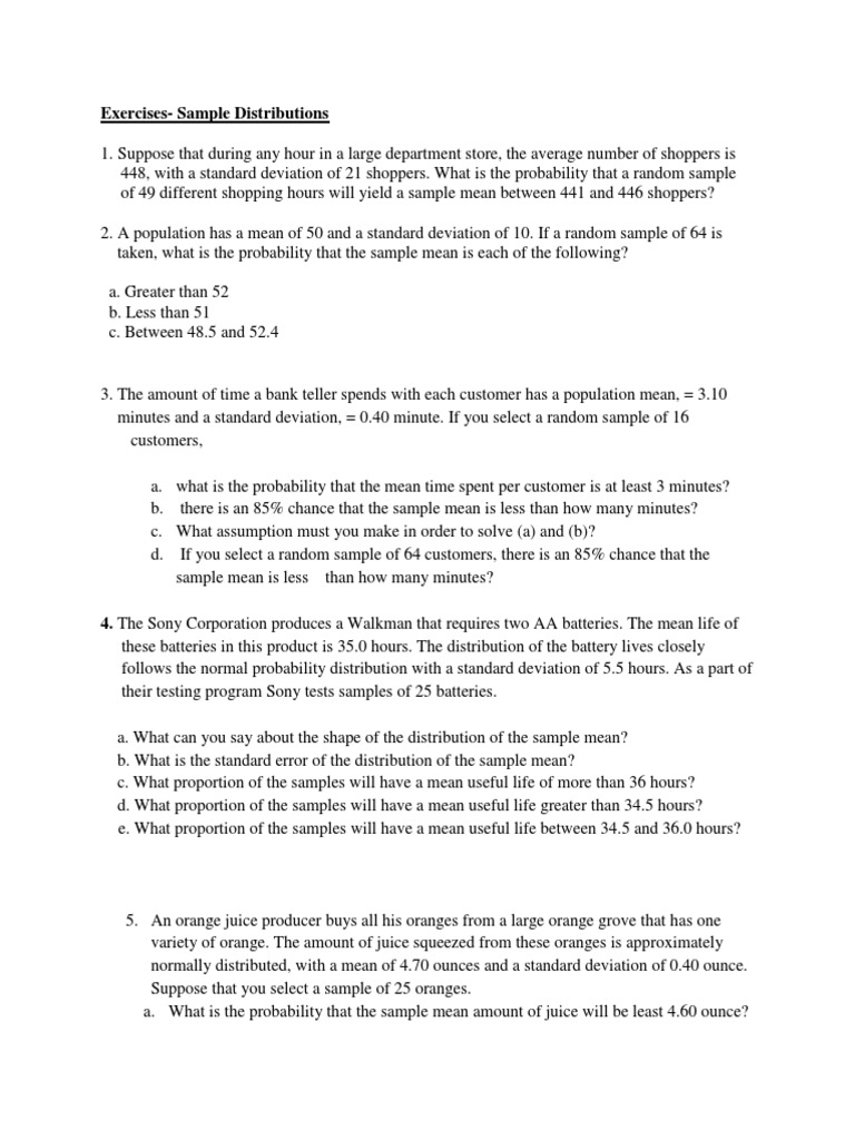 Ex - Sampling Distr-Printed | PDF | Standard Deviation | Sampling (Statistics)