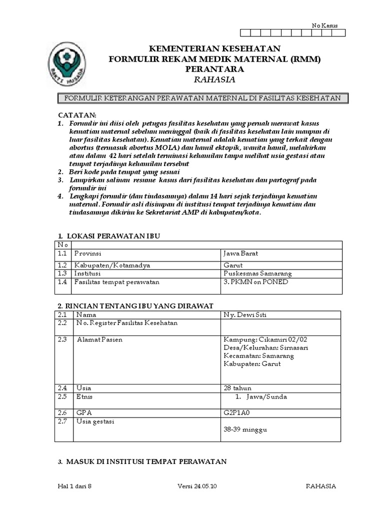 Formulir RMM Perantara (Revisi 20100524) | PDF