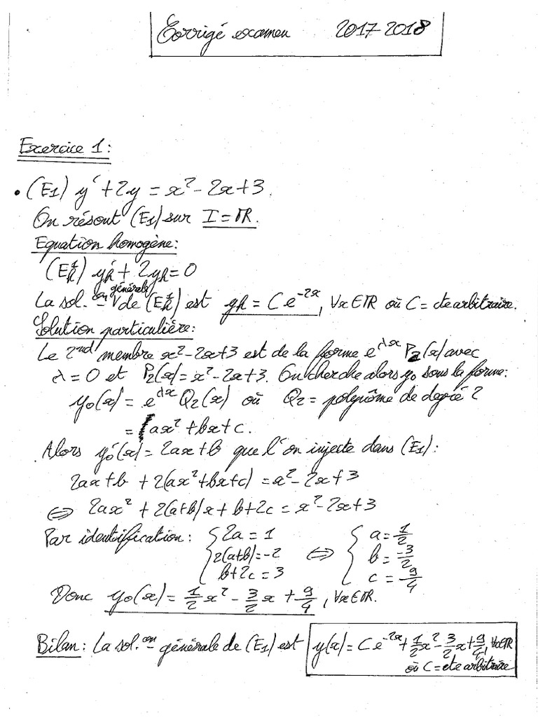 Corrigé Examen EDO 2017 2018 | PDF