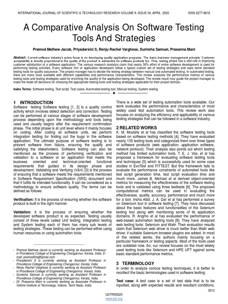 A Comparative Analysis On Software Testing Tools and Strategies | PDF ... A Comparative Analysis On Software Testing Tools and Strategies | PDF ...