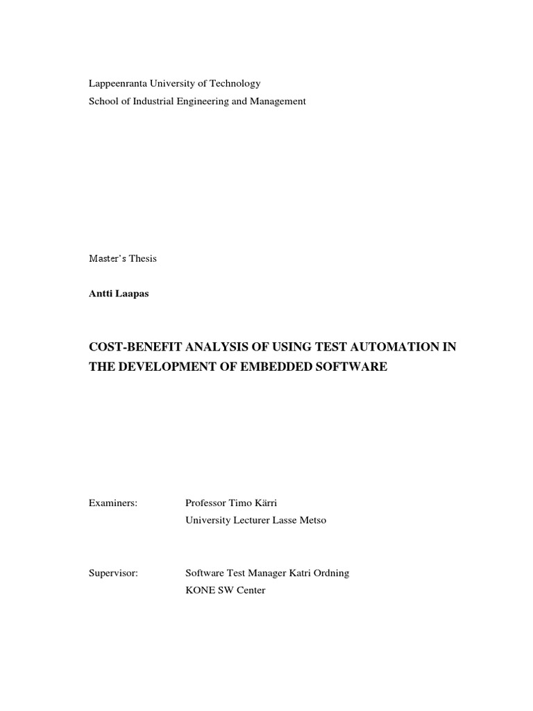 Masters Thesis Cost Benefit Analysis of Test Automation | PDF | Scrum ...