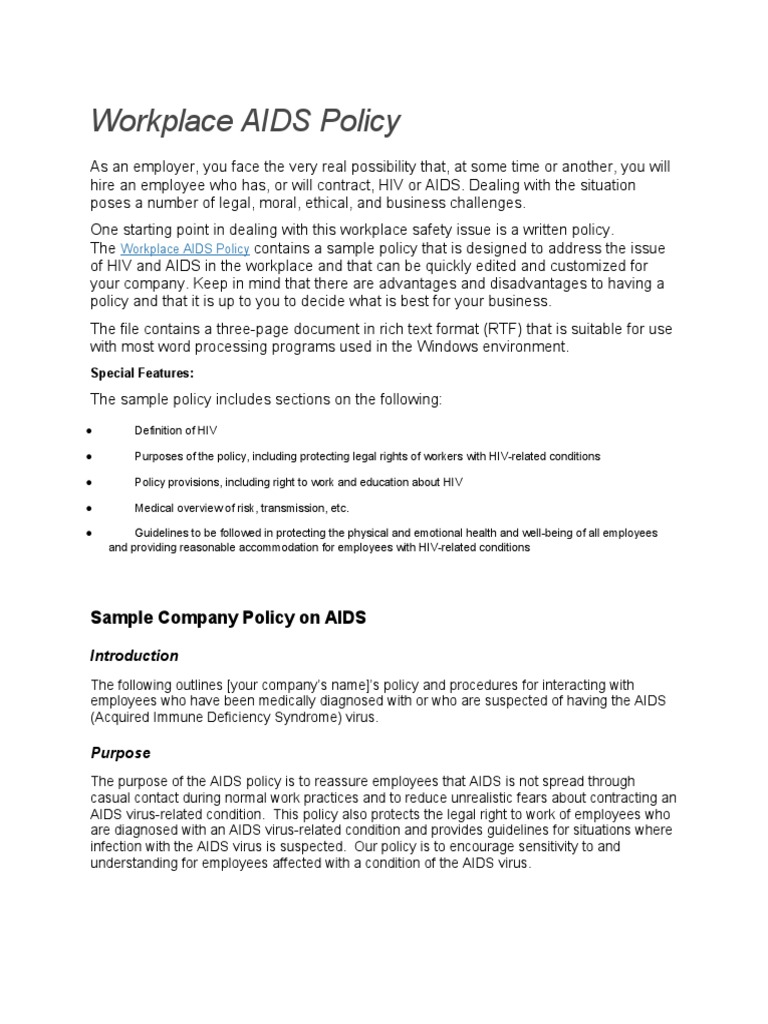 AIDS Policy | PDF | Hiv/Aids | Infection