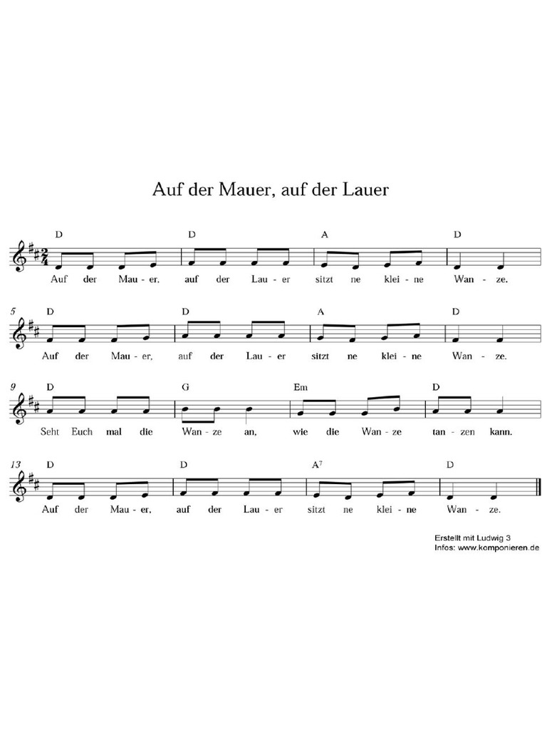 Auf Der Mauer Auf Der Lauer - Kinderlied | PDF
