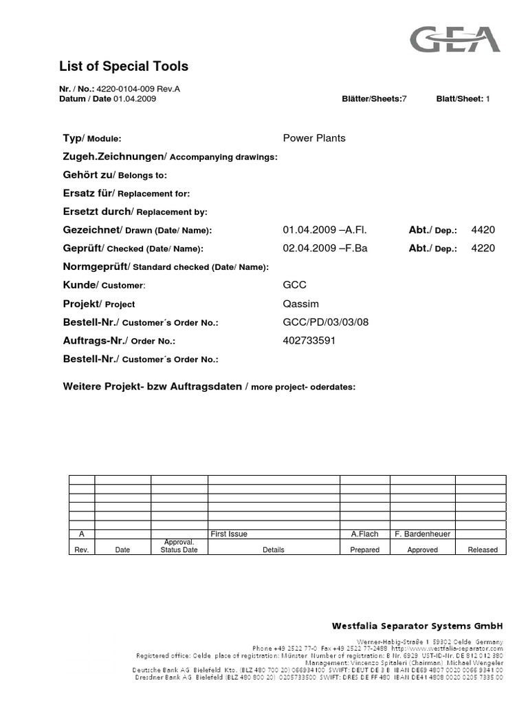 4220-0104-009 List of Special Tools REV.A | PDF | Screw | Machines