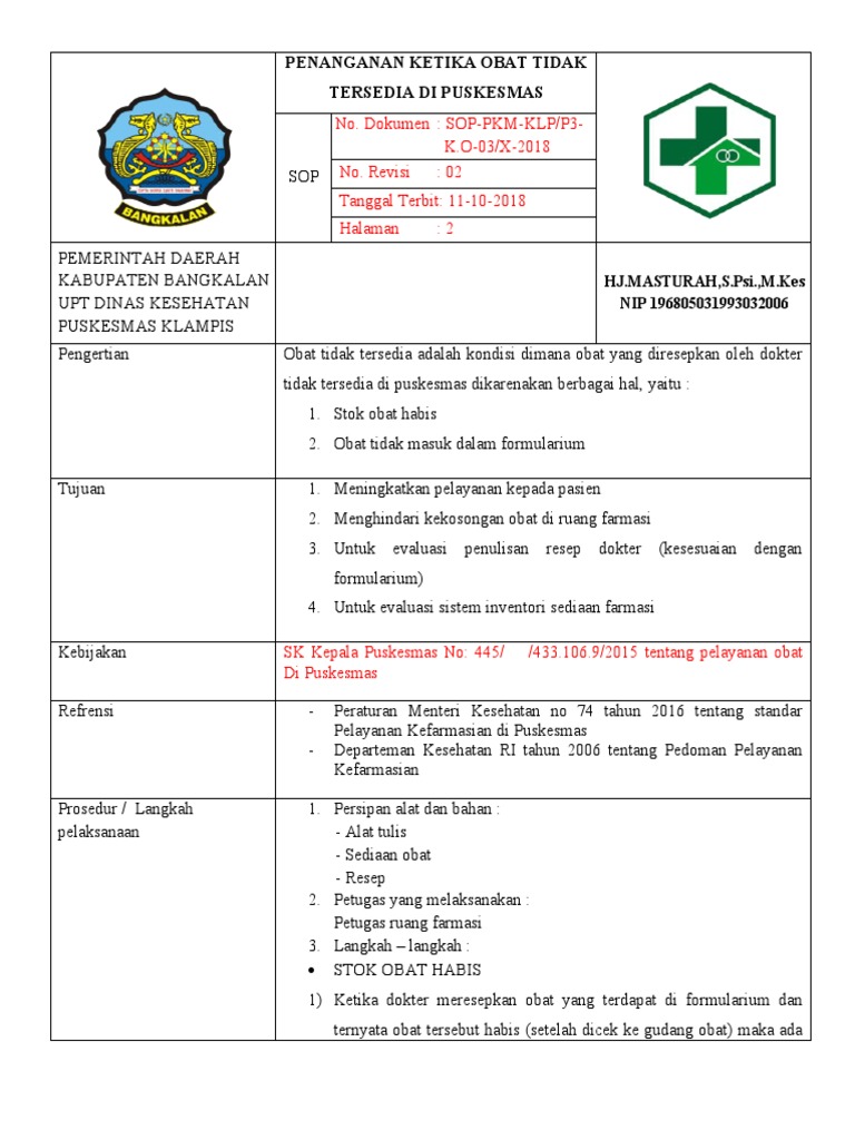 SOP Penanganan Obat Tidak Tersedia | PDF | Pengembangan Diri