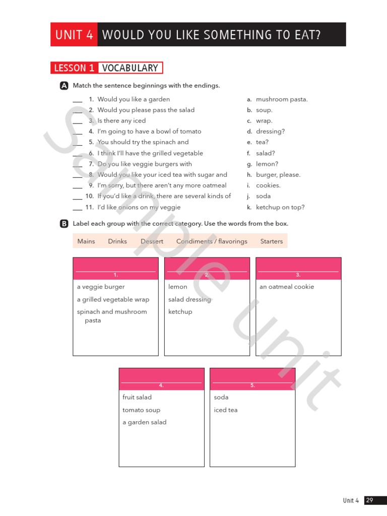 Unit 4: Food and Drink Vocabulary | PDF | Taste | Salad